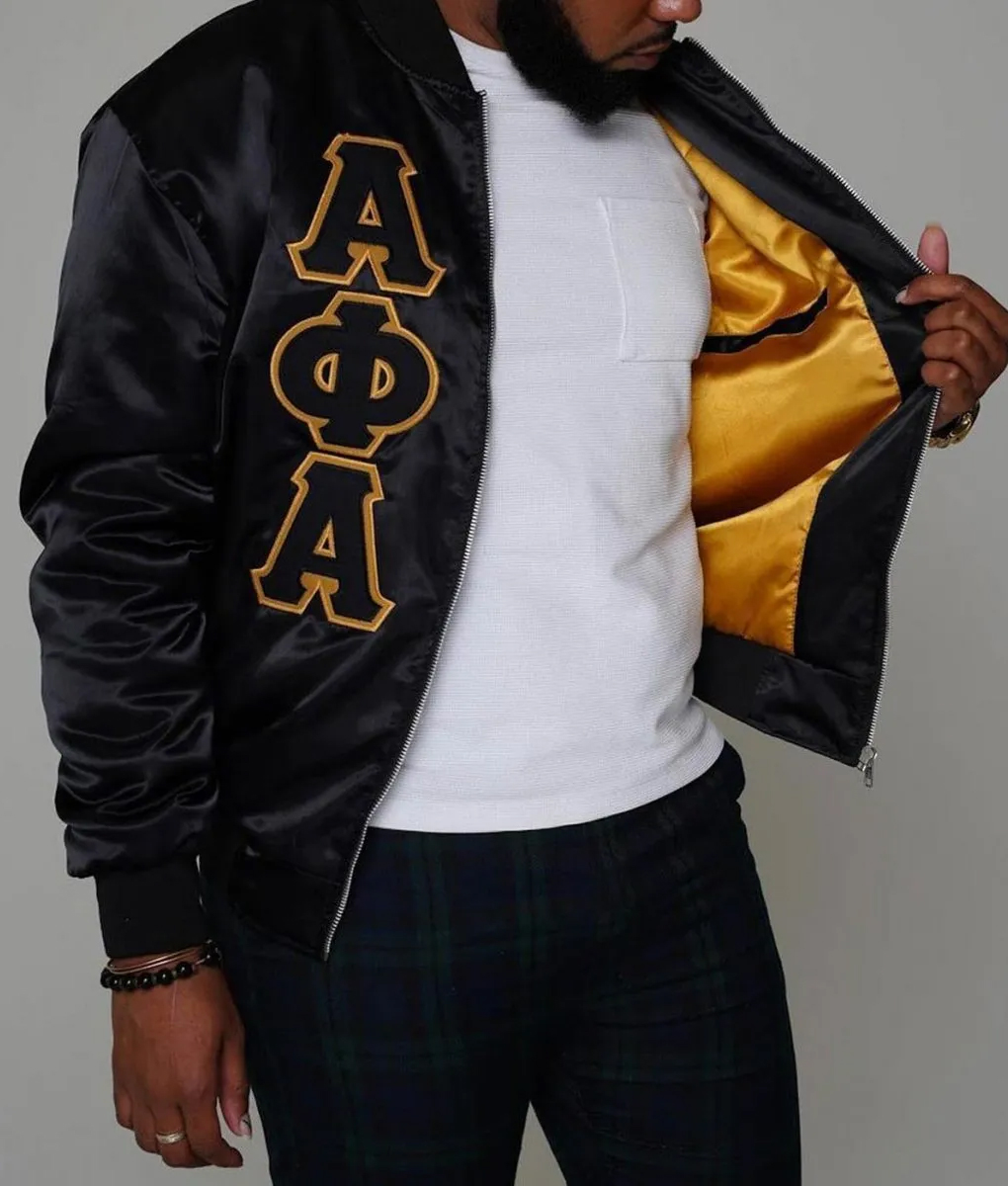 Alpha Phi Alpha Black Bomber Jacket | LucacciLeather