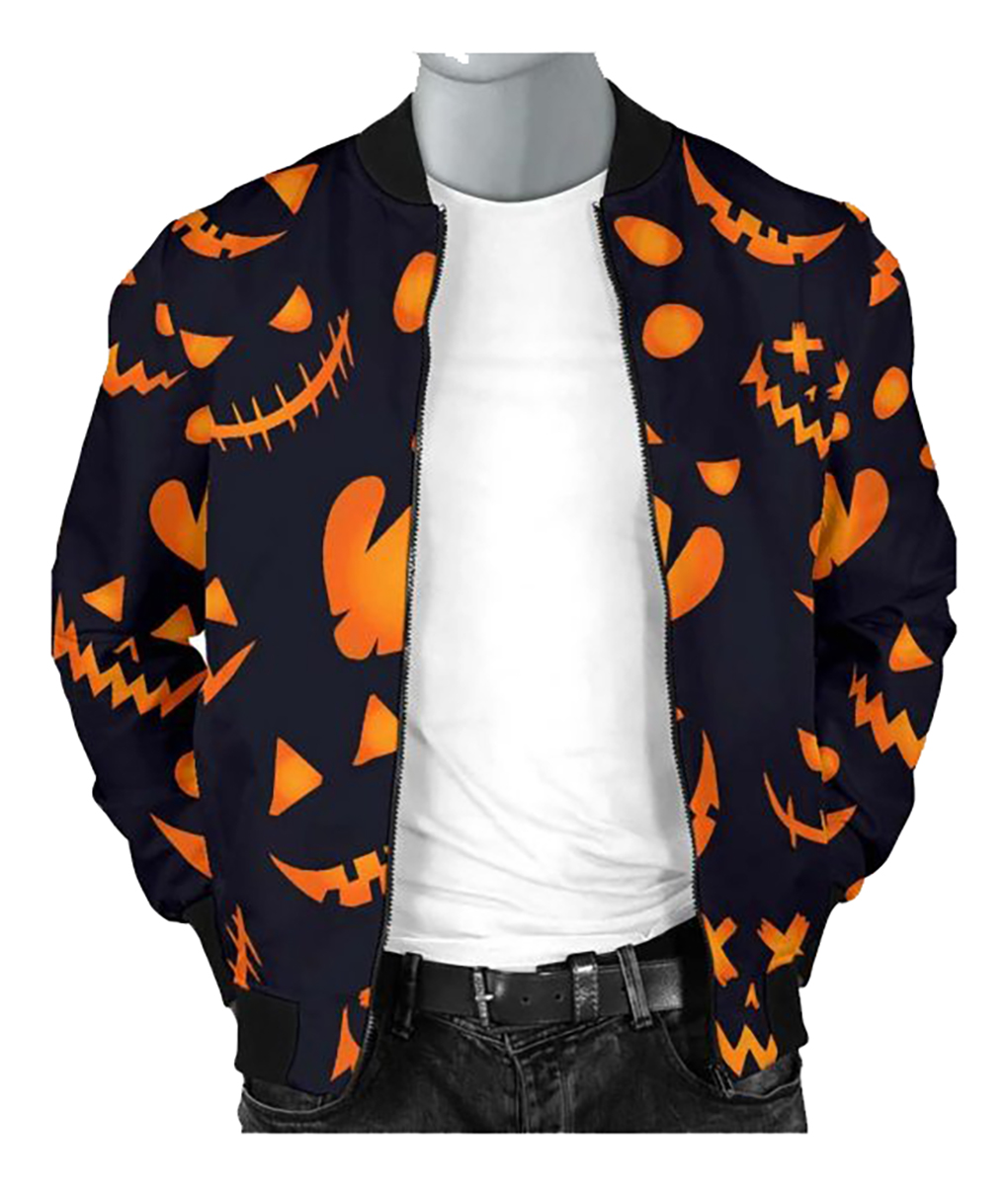 Halloween Pumpkins Pattern Black Jacket | Lucacci Leather