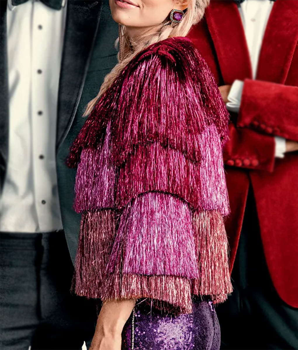 Saltburn Venetia Catton Alison Oliver Tinsel Fringe Jacket | Lucacci ...