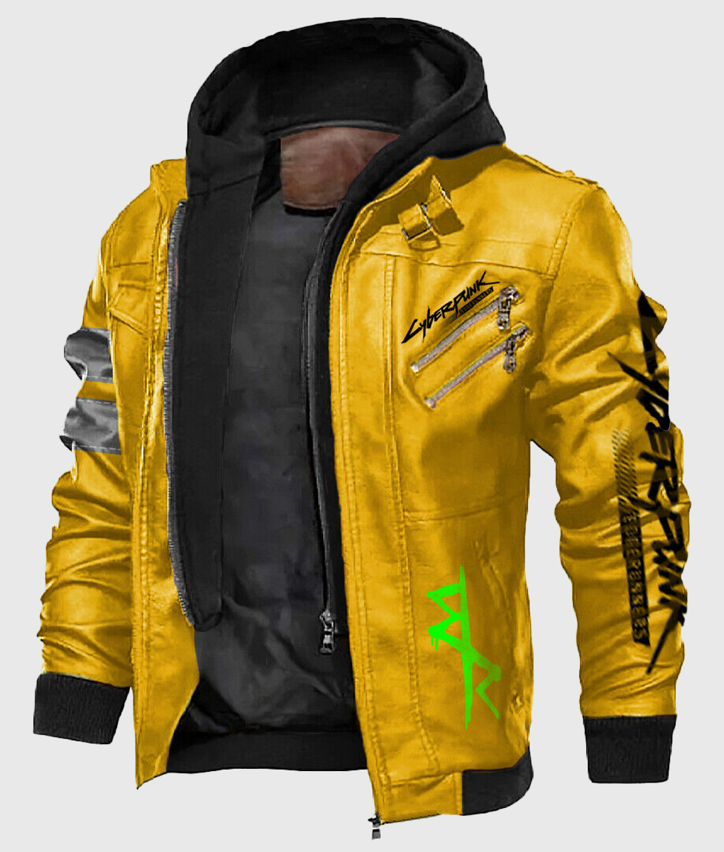 Cyberpunk 2077 David Martinez Yellow Leather Hooded Jacket