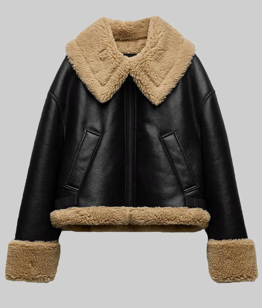 Dianne Buswell Black Leather Shearling Jacket - Lucacci Leather