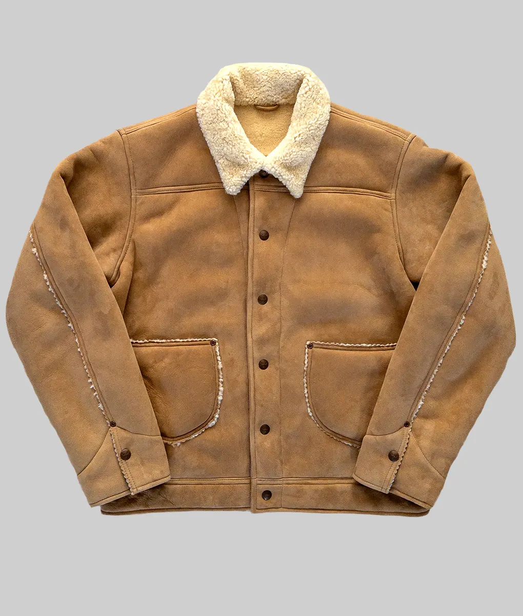 Joe Jonas Brown Suede Shearling Jacket | Lucacci Leather