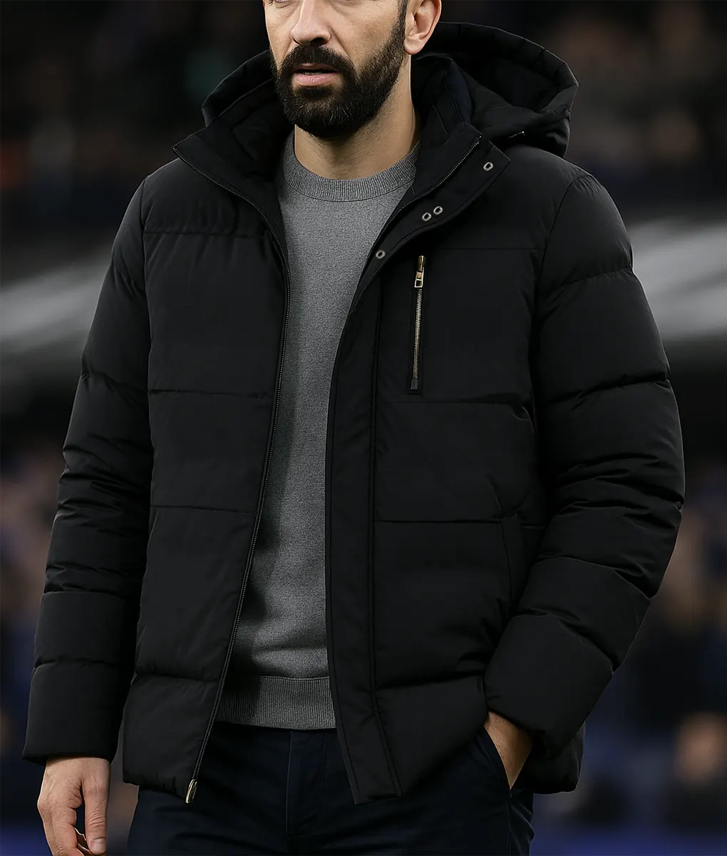 Ruben Amorim Black Hooded Puffer Jacket | Lucacci Leather